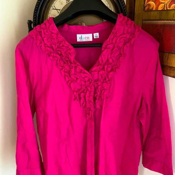 Denim&Co | Tops | Denim Co Lightweight Button Up Blouse With Ruffle ...